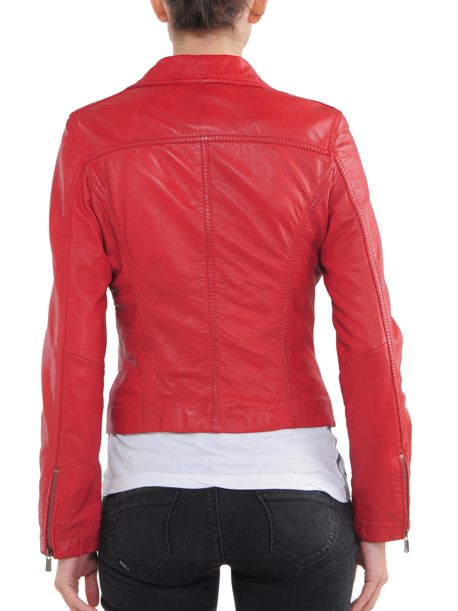 Women Red Leather Biker Jacket
